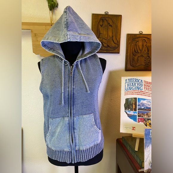 NorthStyle | Jackets & Coats | Vintage Full Zip Hooded Knit Denim Mixed ...